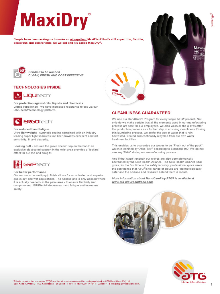 Oil-Repellent MaxiDry Gloves Overview | PDF | Glove | Materials