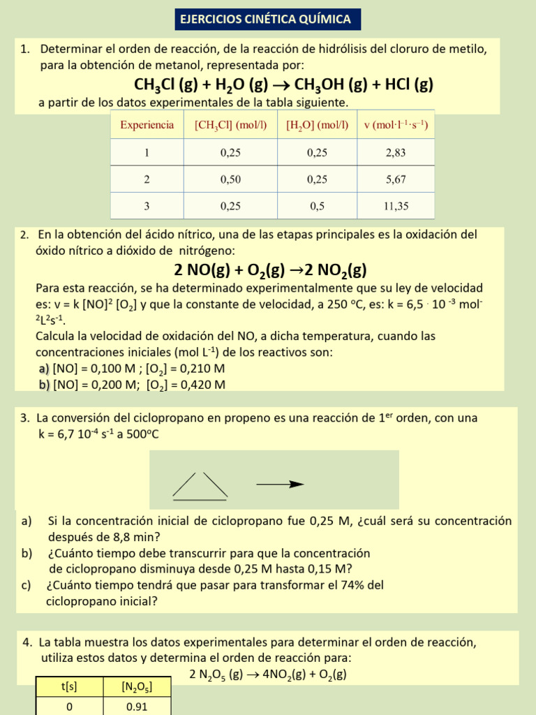 EJERCICIOS CINÉTICA 1 2025 | PDF | Cinética química | Hidróxido de sodio