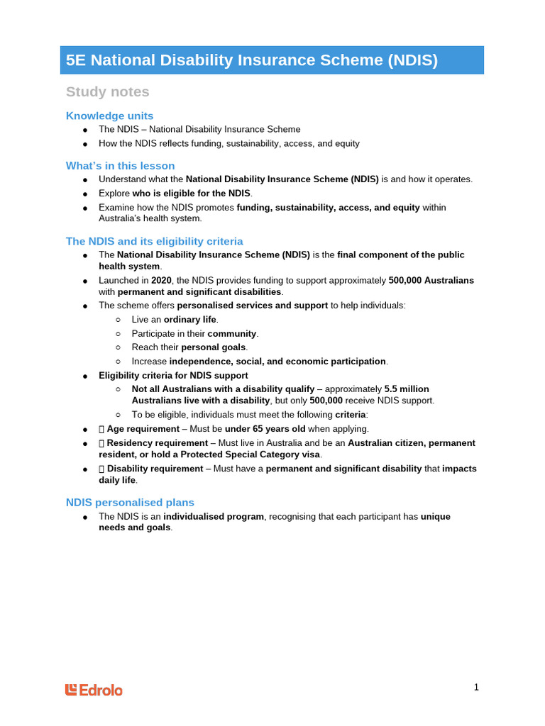 5E National Disability Insurance Scheme - Study Notes | PDF ...