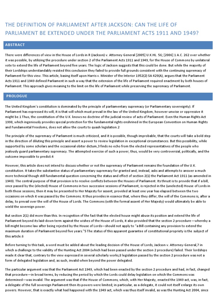The Definition of Parliament After Jackson | PDF | Parliament Of The ...