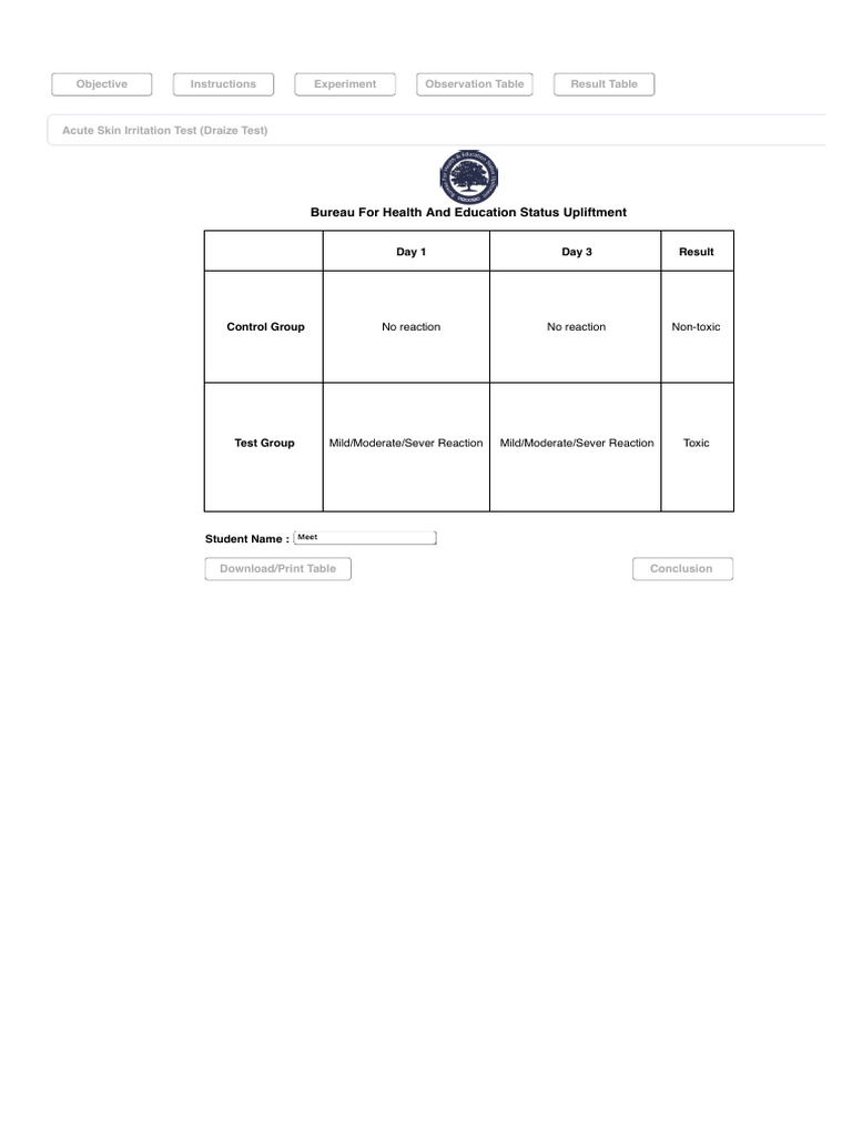 Acute Skin Irritation Test Results | PDF