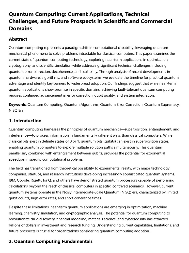 Research Paper 4 - Quantum Computing Applications and Challenges | PDF | Quantum Computing ...