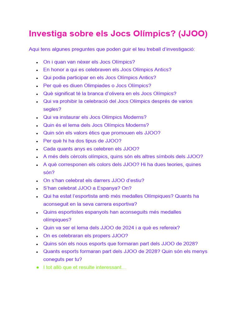 Investiga Sobre Els Jocs Olímpics | PDF