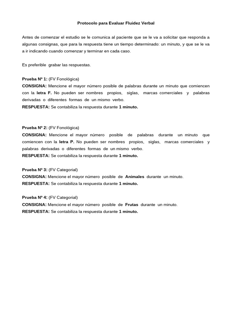 Fluidez Verbal - Instrucciones | PDF