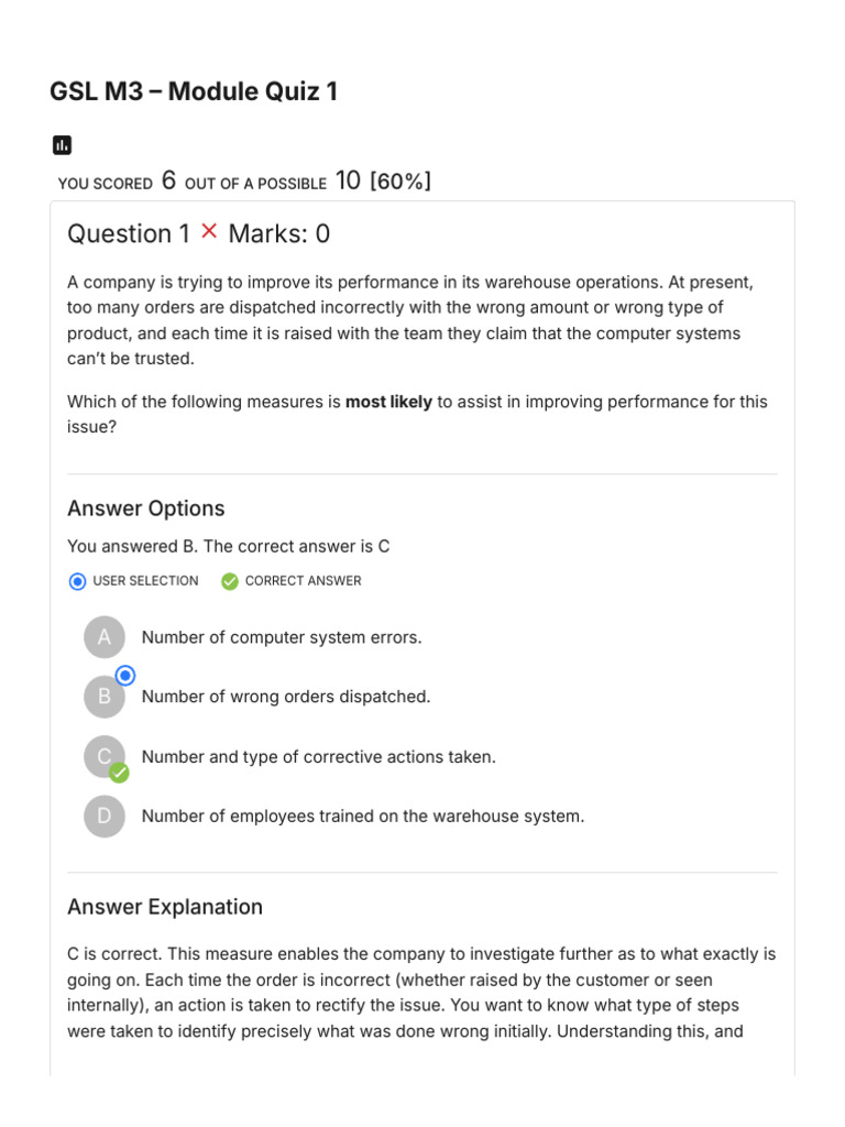 GSL M3 Module Quiz 1 Results and Analysis | PDF | Toll Road | Business