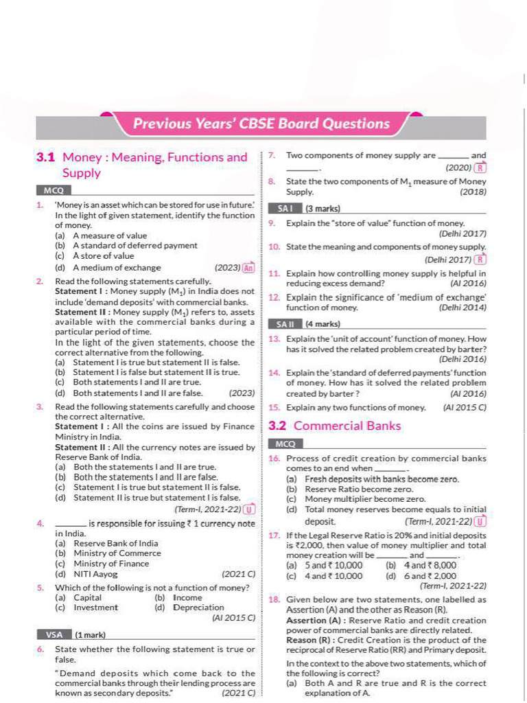 Money and Banking Question Bank | PDF