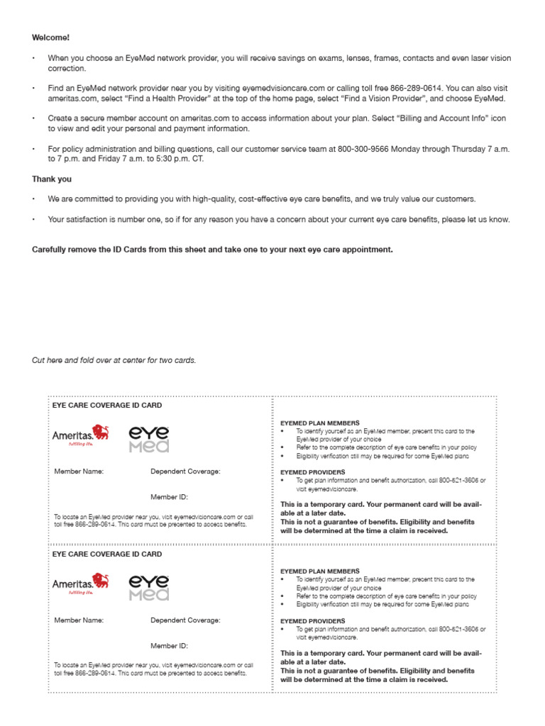 Eye and Medical Insurance Cards | PDF | Optometry | Health Care