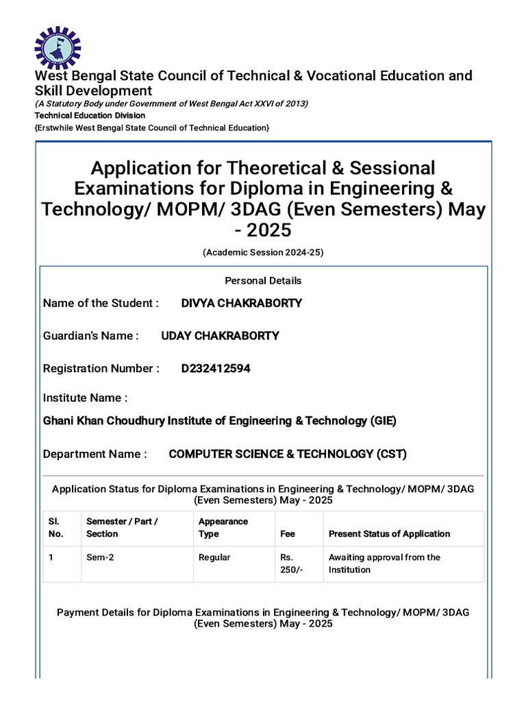 Examination Form Fillup DC | PDF