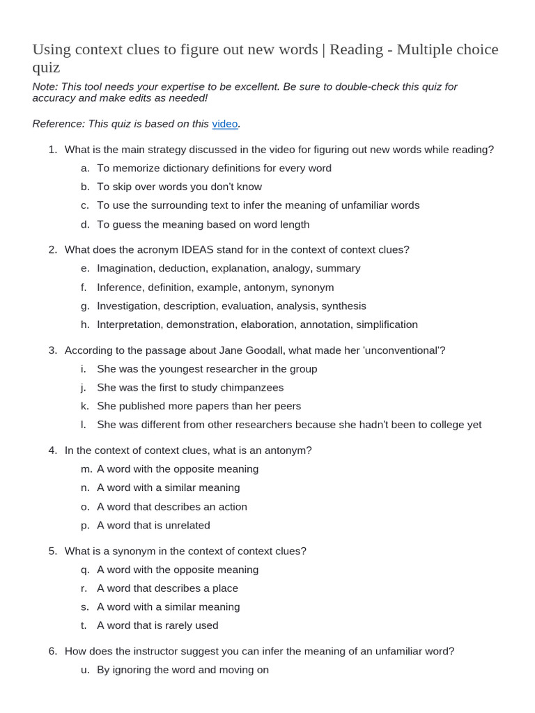 Using Context Clues for Vocabulary | PDF | Vocabulary | Lexicology