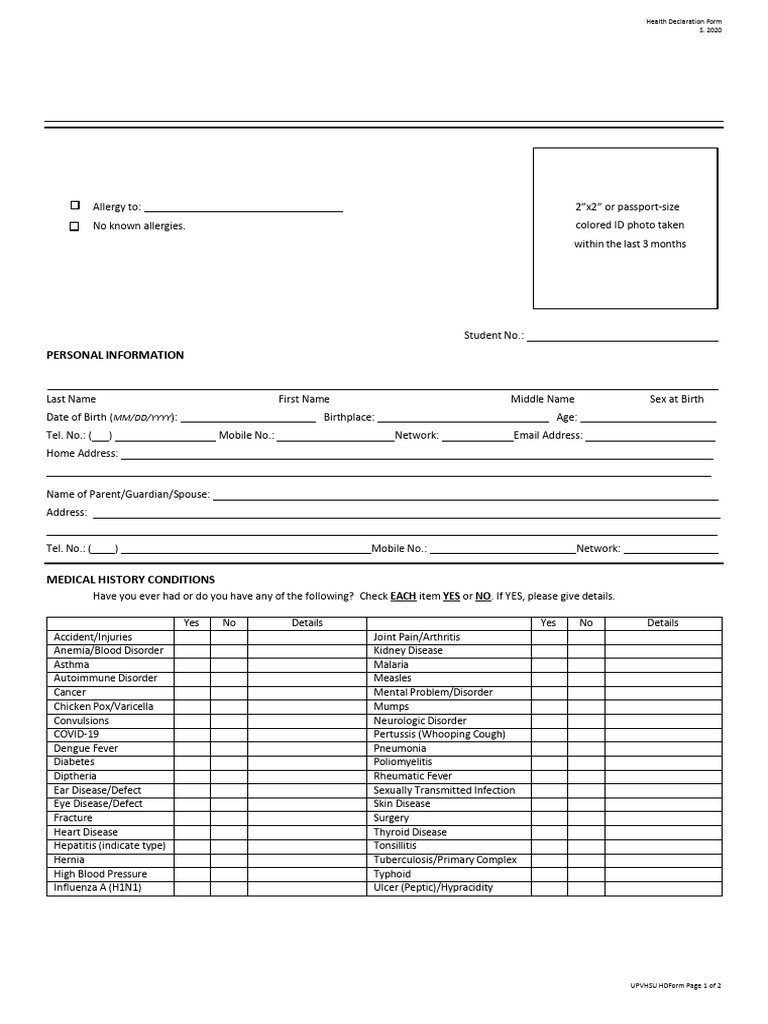 MBC Health Declaration Form | PDF | Informed Consent | Human Diseases And Disorders