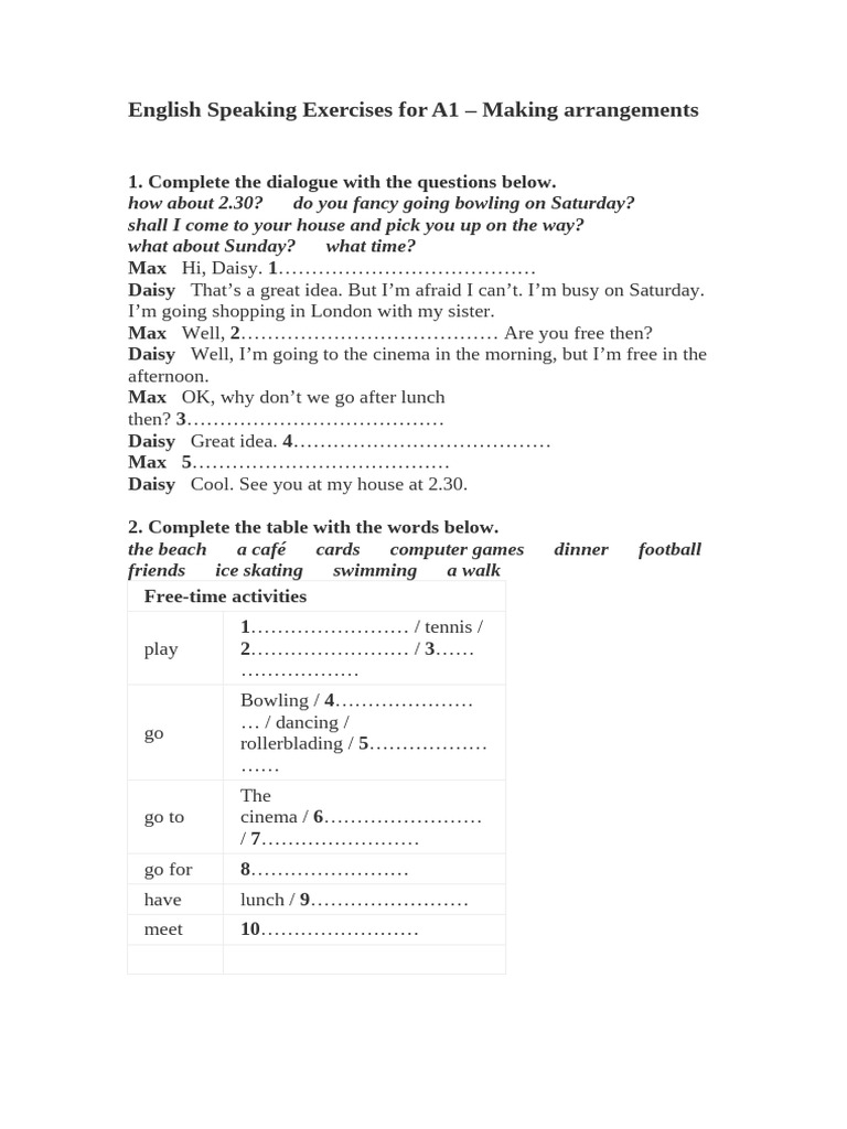 A1 English Speaking: Making Arrangements | PDF