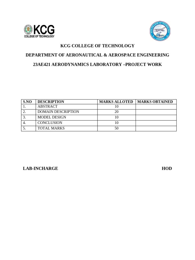 Project Work - Aerodynamics Lab | PDF