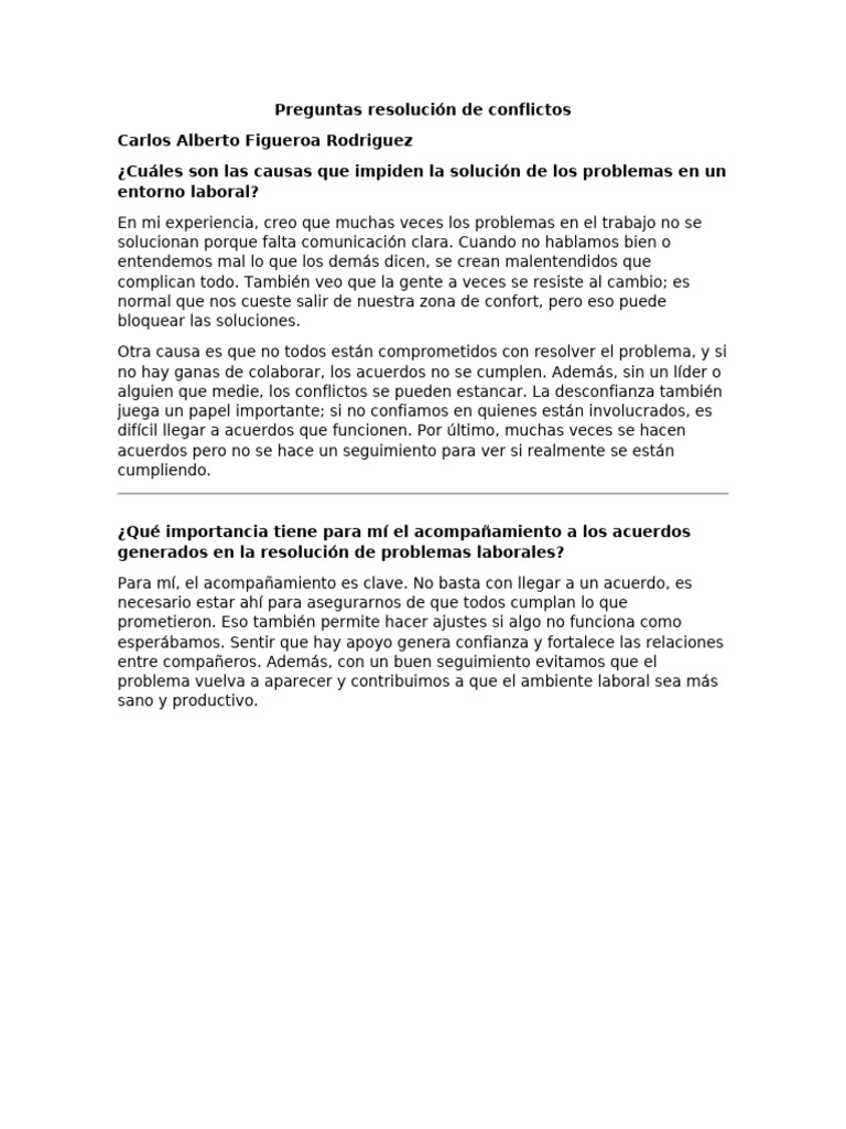Preguntas Resolución de Conflictos | PDF
