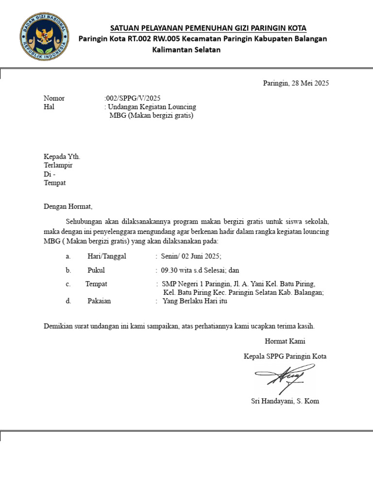 Surat Undangan MBG 2025 | PDF