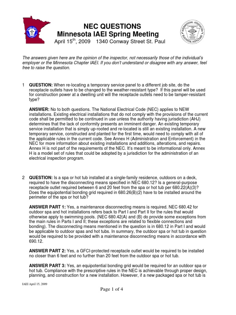 NEC Compliance Questions and Answers | PDF | Kitchen | Drywall