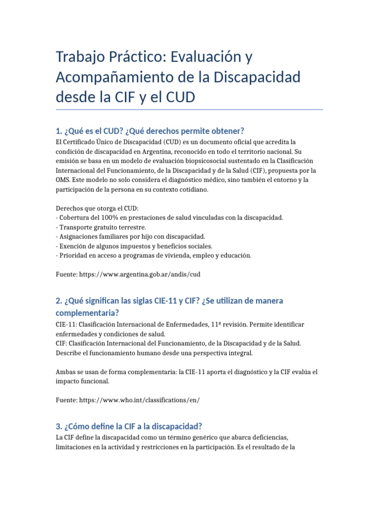 Trabajo CIF CUD Extendido | PDF | Invalidez | Aprendizaje