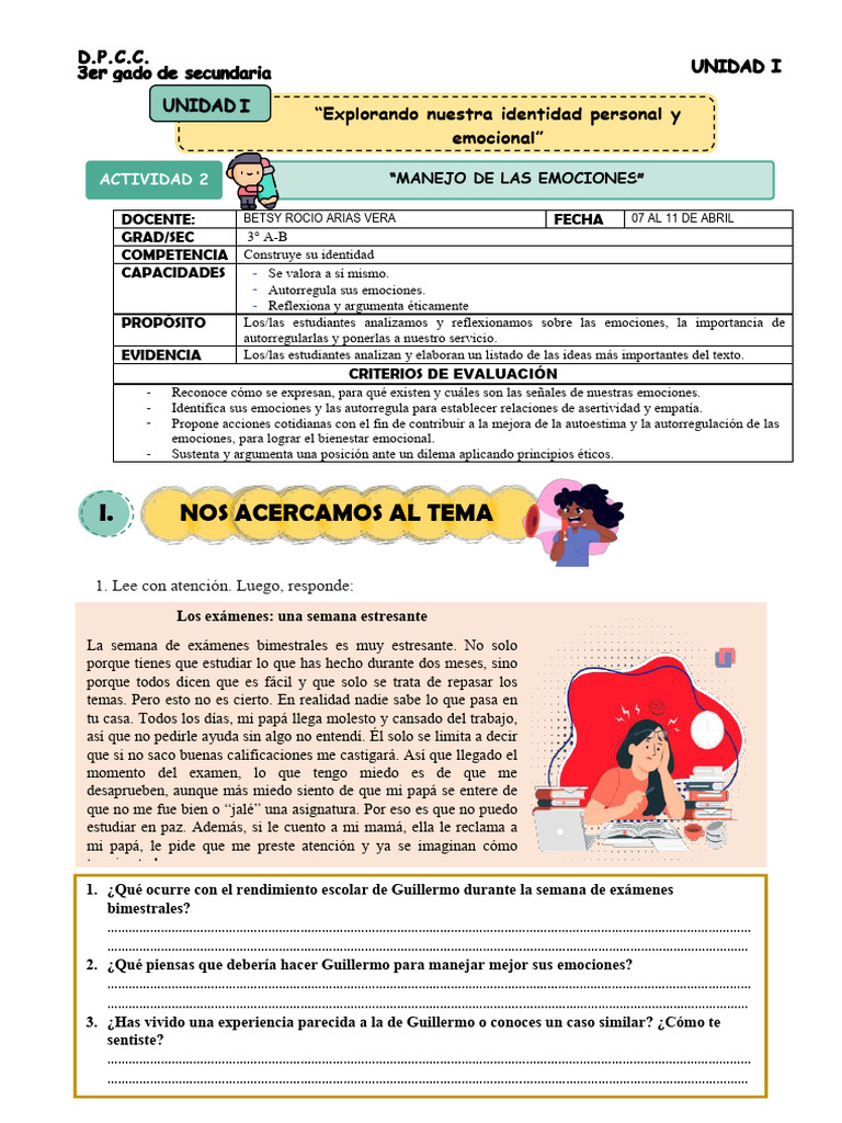 3° DPCC -ACTV.02-UNI.1 2024 | PDF | Las emociones | Empatía