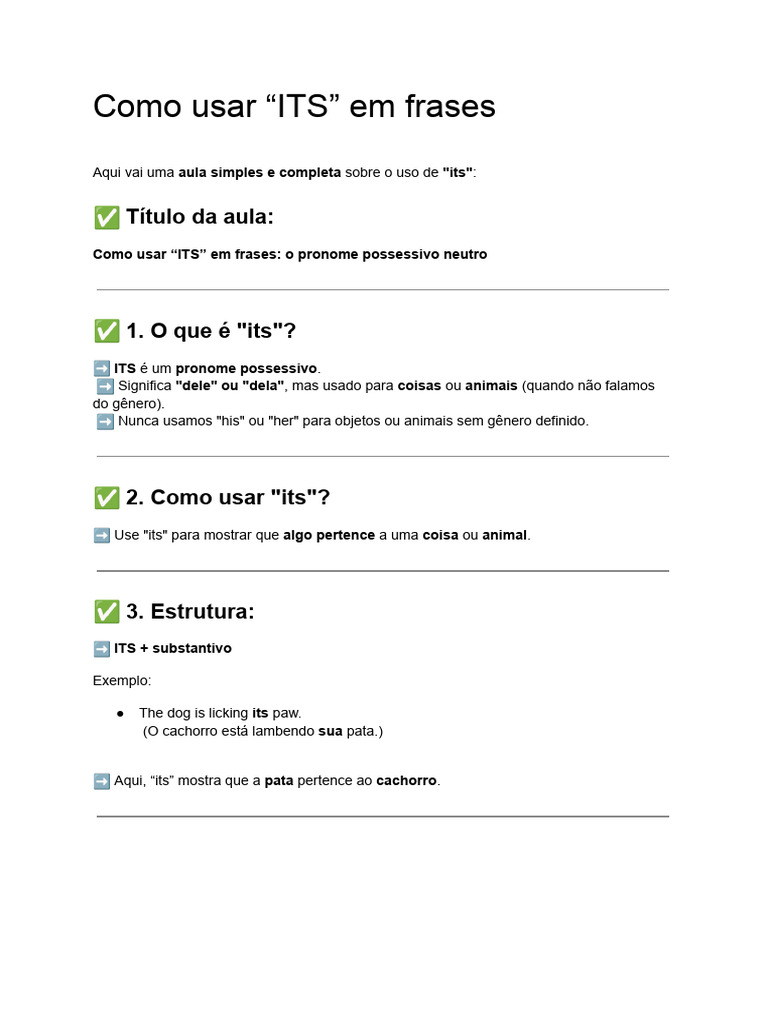 Usando "ITS" em Frases | PDF