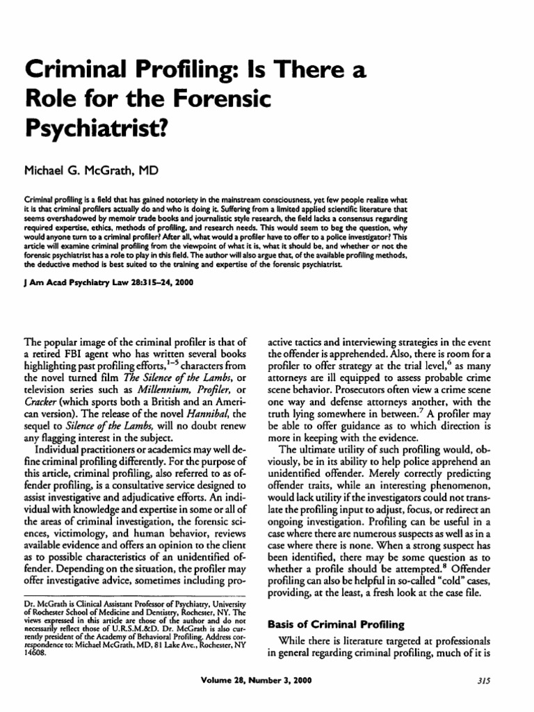 Forensic Psychiatry in Criminal Profiling | PDF | Offender Profiling ...
