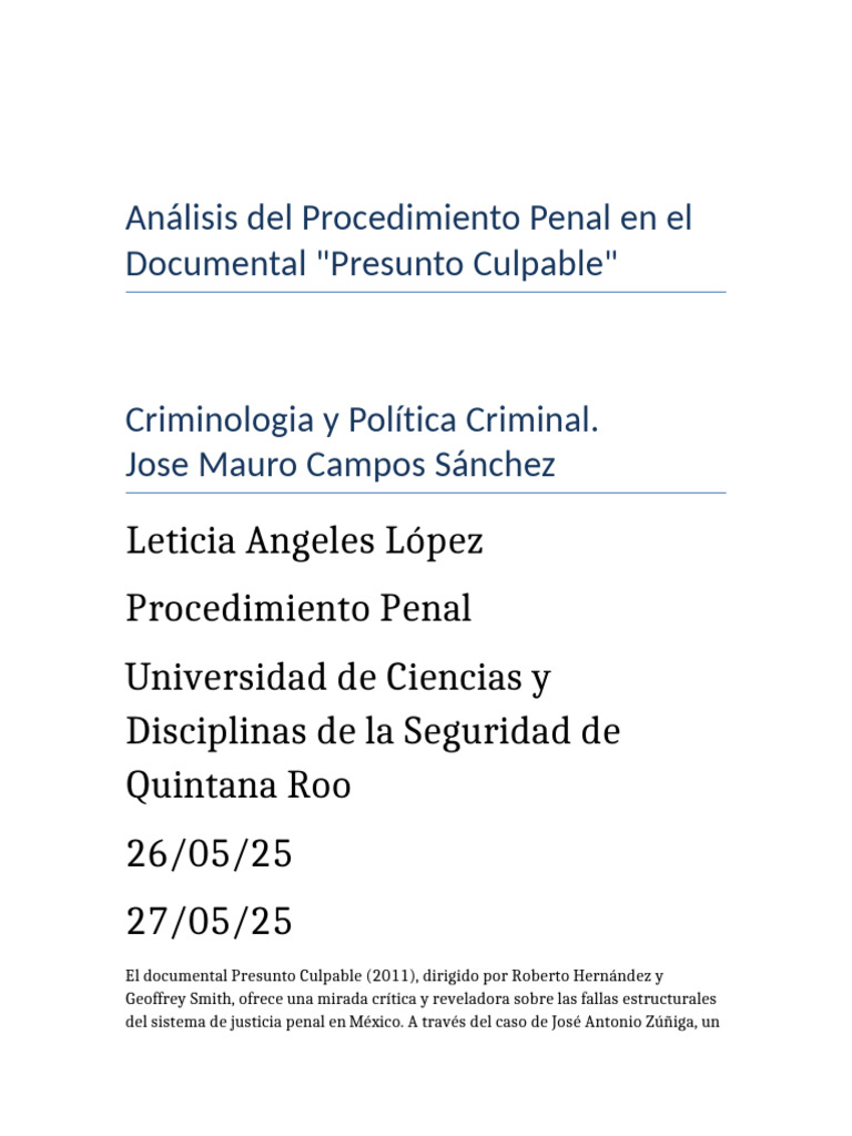 Ensayo Presunto Culpable PDF | PDF | Debido al proceso | Justicia