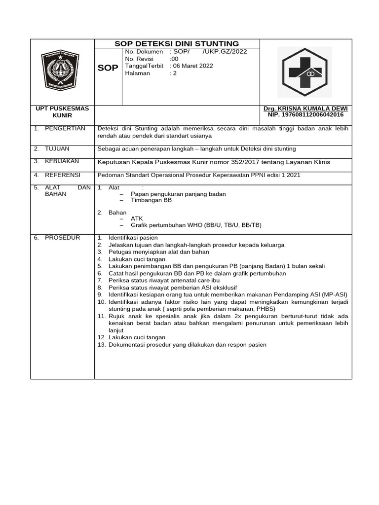 Sop Deteksi Dini Stunting (Ita Ugd) | PDF