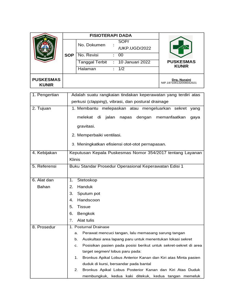 Sop Fisioterapi Dada | PDF