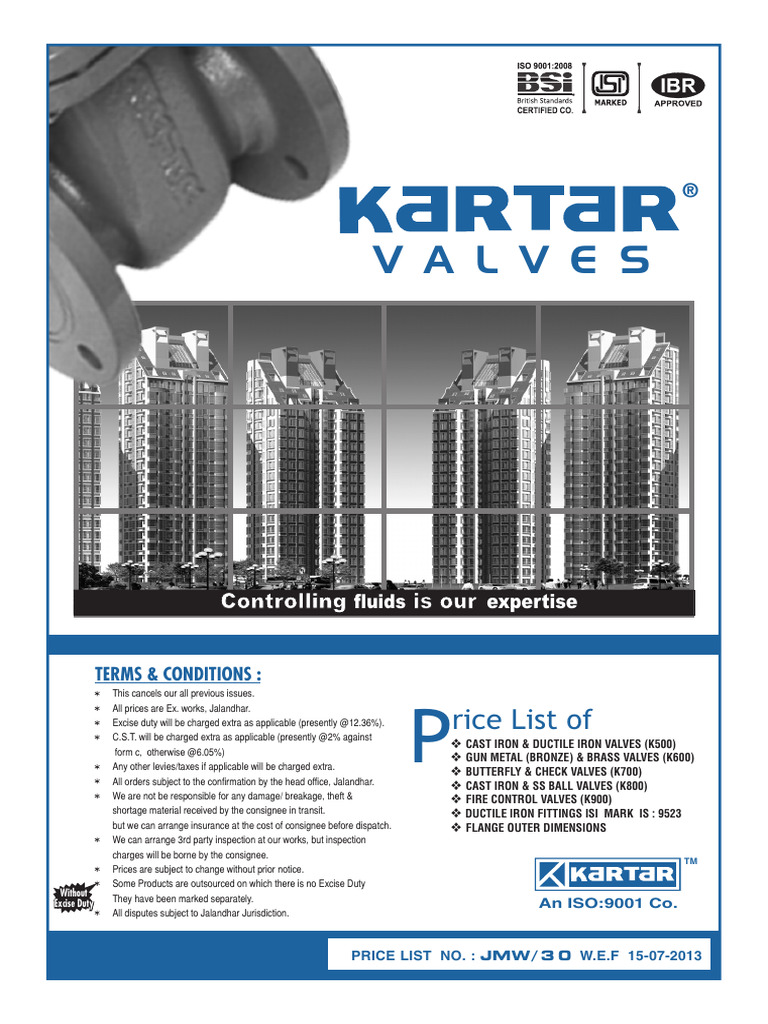 Kartar Valves Price List 2023 | PDF | Valve | Plumbing