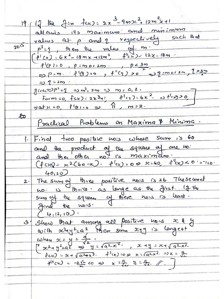 Maxima and Minima (Application Based Questions) | PDF