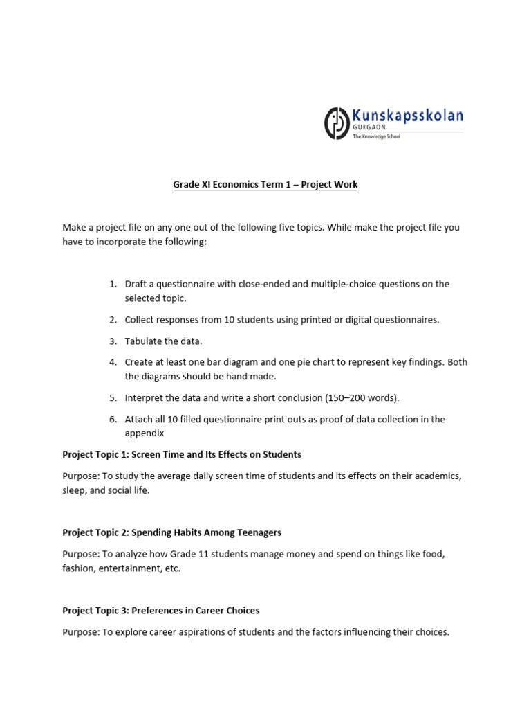 Grade XI Economics Project Guide | PDF | Data