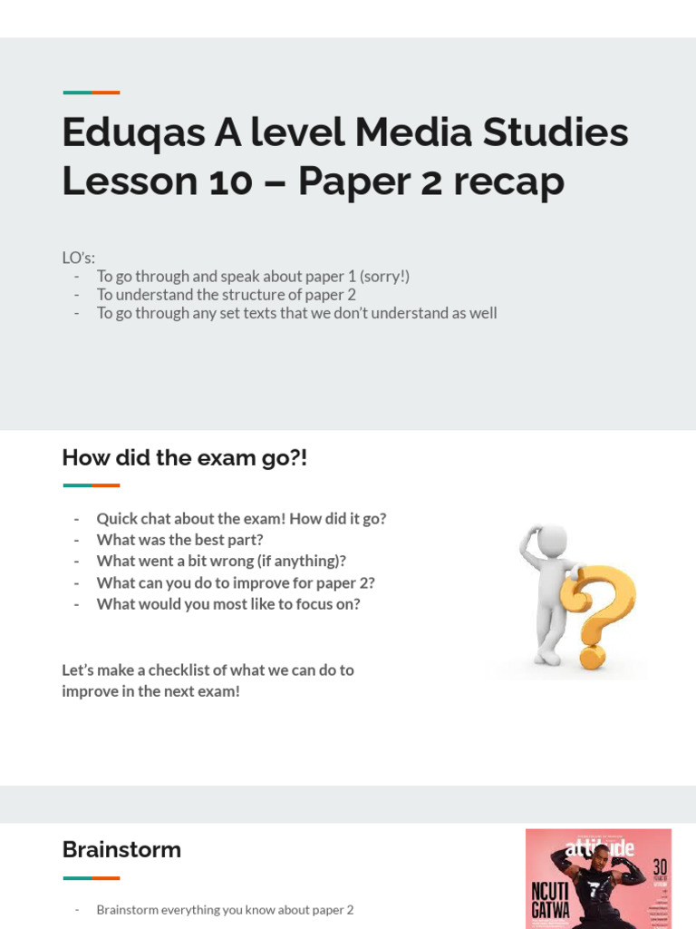 Eduqas A level Media Studies Lesson 10 – Paper 2 recap | PDF