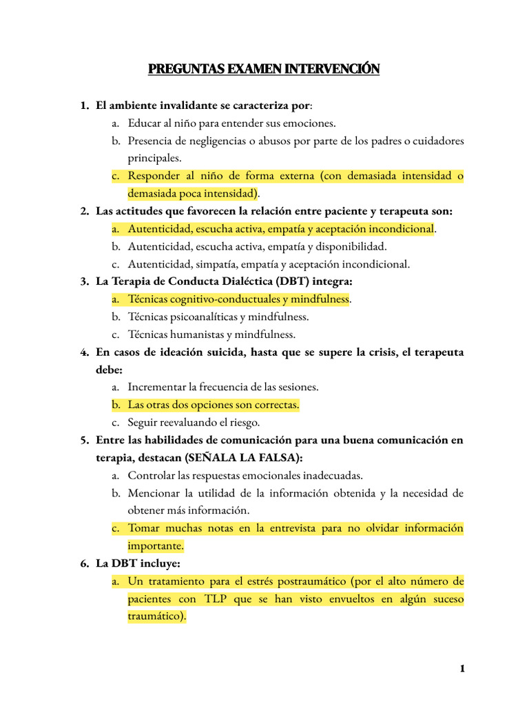 Preguntas Examen (It) | PDF | Trastorno límite de la personalidad | Las ...