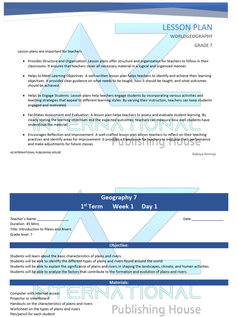 Geography 7 Lesson Plan | PDF | River Delta | Lesson Plan