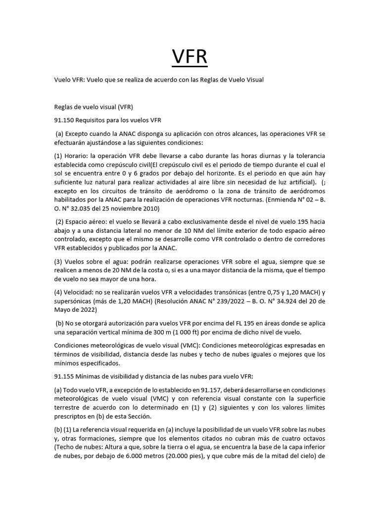 VFR | PDF | Control de tráfico aéreo | Reglas de vuelo visual