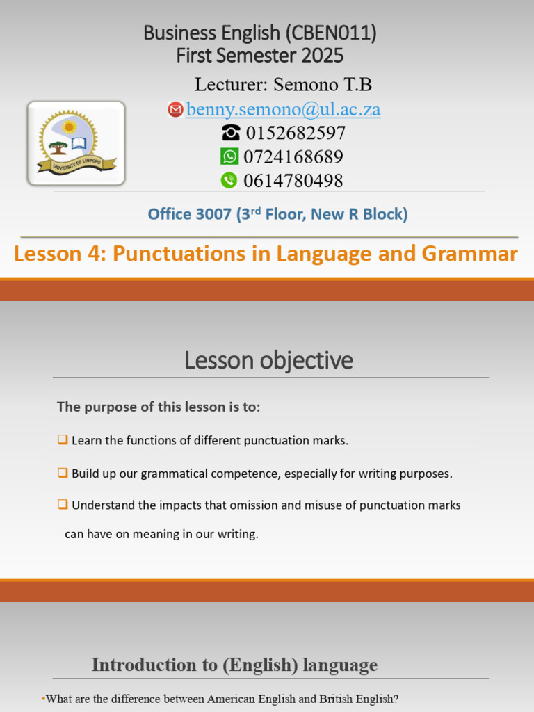 Lesson 4 Language and Grammar (Punctuations) | PDF | Ellipsis | Comma