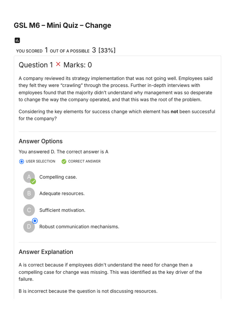 GSL M6 - Mini Quiz - Change - KnowledgEquity | PDF | Social Psychology ...