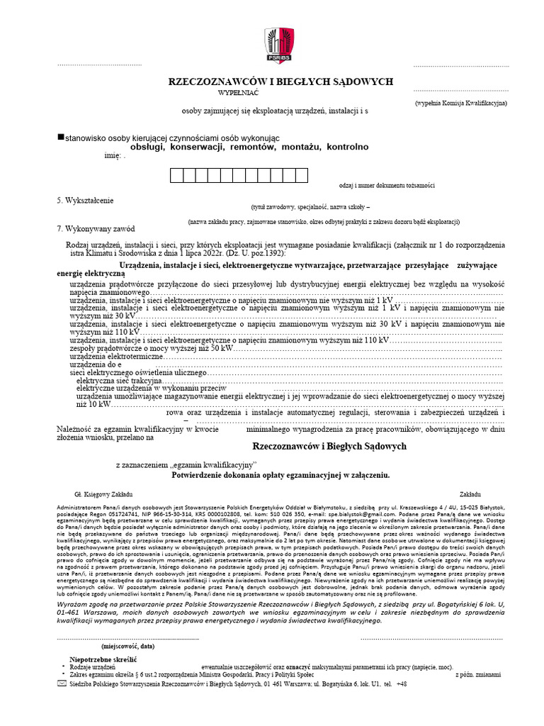 E1 Komisja-734-Wniosek Eksploatacja Grupa 1 | PDF