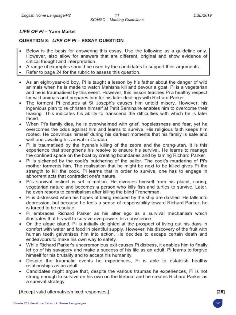 Grade 12 Life of Pi Essay Guidelines | PDF | Faith | Reason