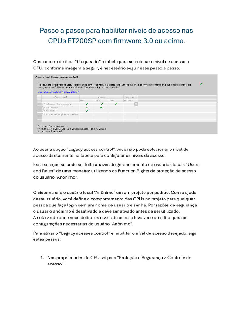 Passo A Passo Níveis de Acesso Nas CPUs ET200SP Com Firmware 3.0 Ou Superior | PDF | Unidade ...