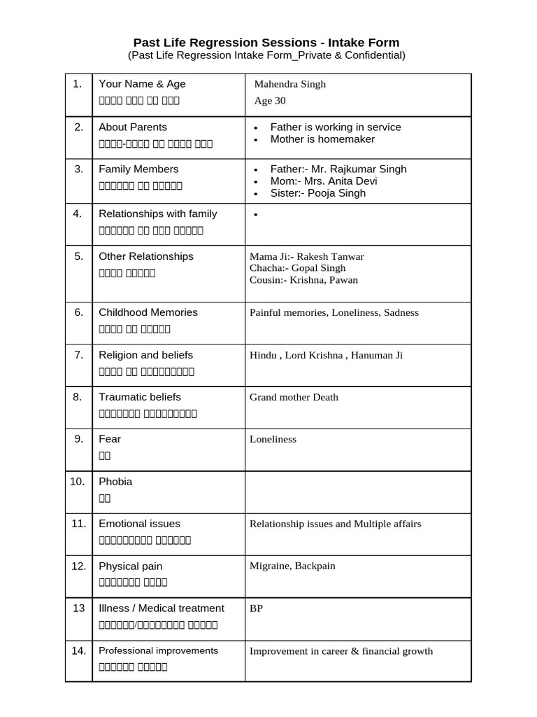 Intake Form PLR | PDF