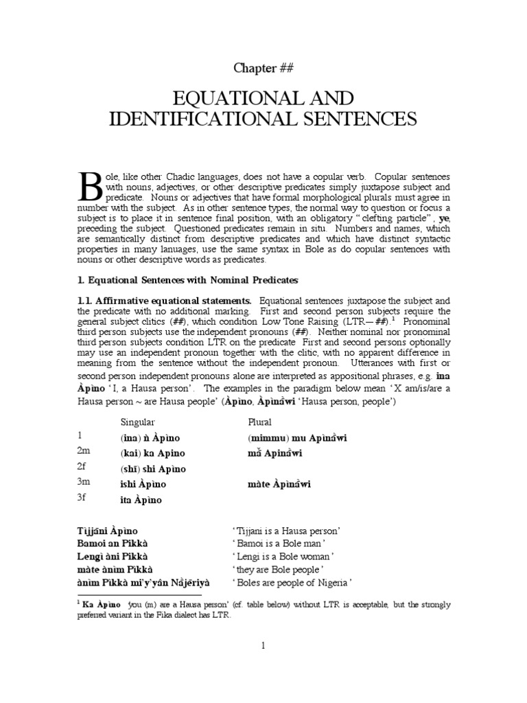 Equational and Identificational Sentences: Chapter ## | PDF | Grammatical Number | Adjective