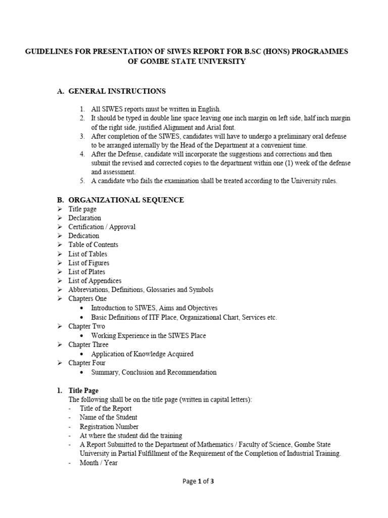 SIWES Report Guidelines for B.Sc Students | PDF