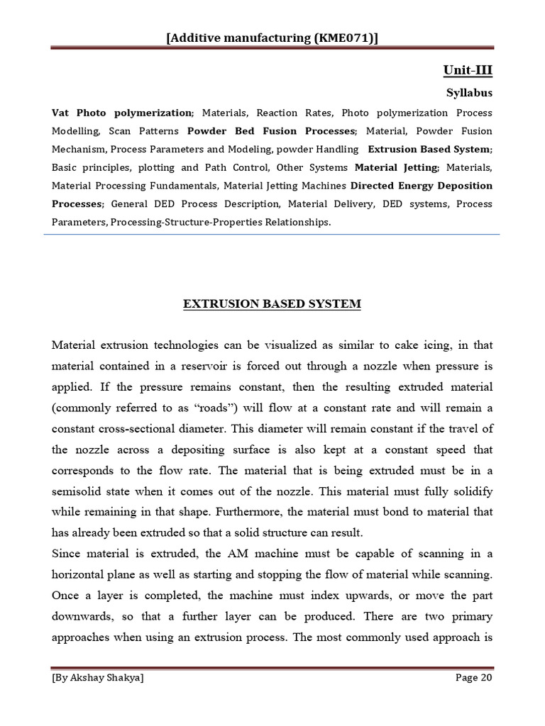 Unit-Iii Am Notes Part Iii | PDF | Extrusion | 3 D Printing
