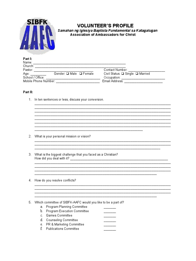 Volunteer's Profile | PDF | Lifestyle