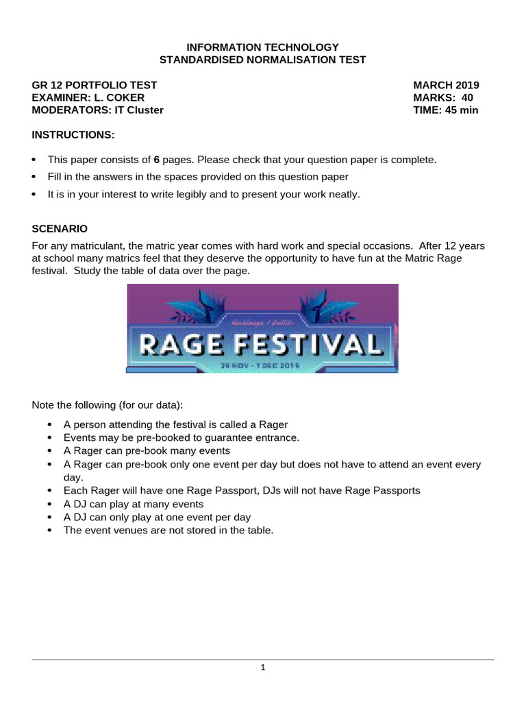 Standardised Normalisation SBA Test 2019 Memorandum | PDF | Information ...