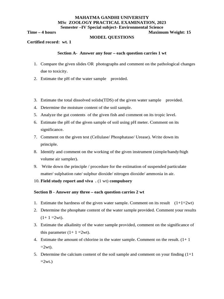 Envt - Science Model Question 2023 | PDF | Soil | Water