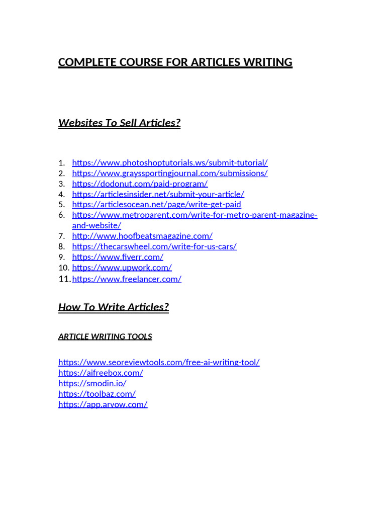Complete Course For Articles Writing-1 | PDF