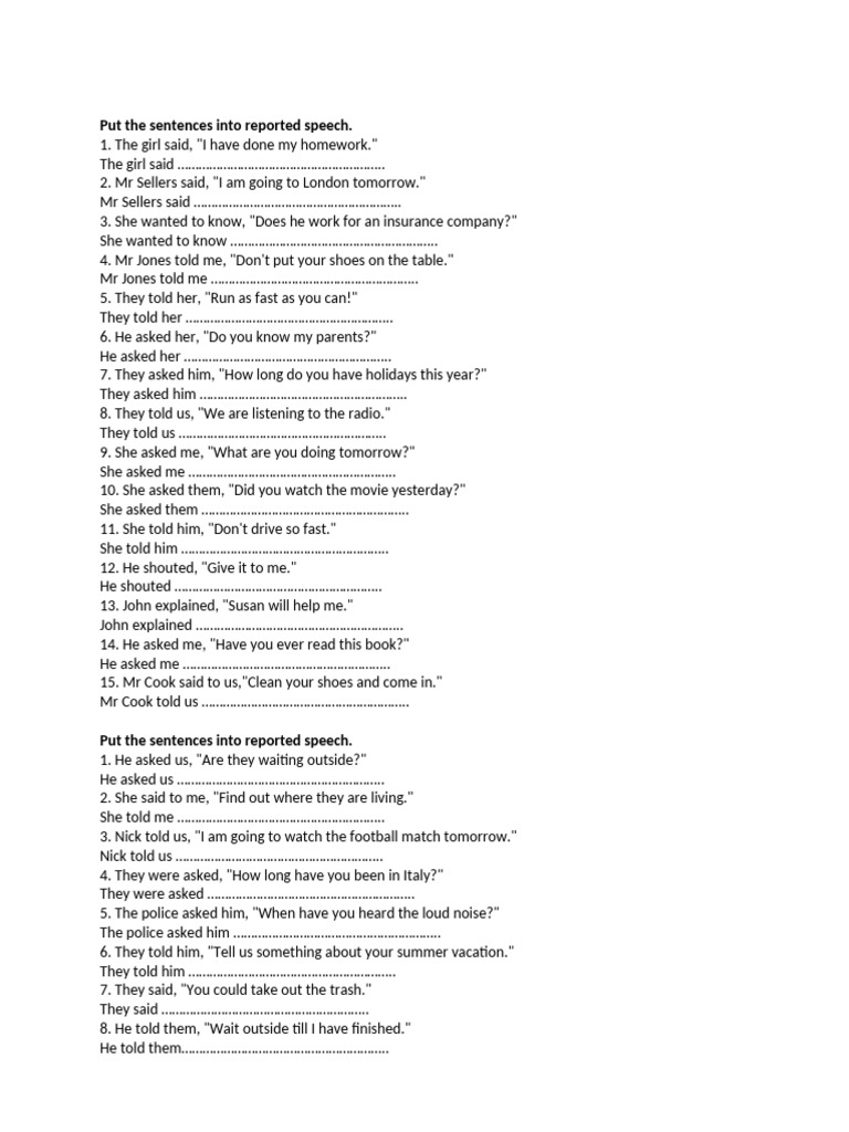 Reported Speech Exercises | PDF
