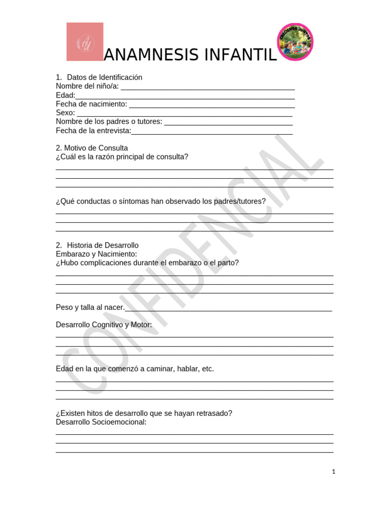 Anamnesis Niños Au | PDF | Las emociones | Sicología