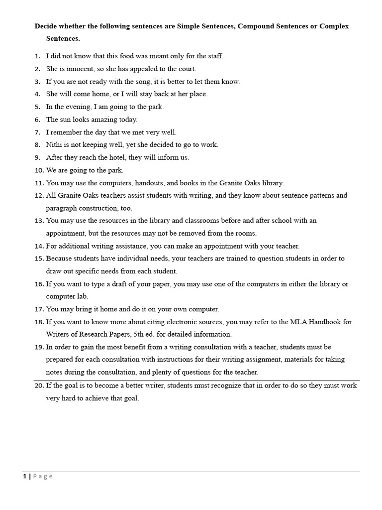 Simple, Compound and Complex Sentences | PDF