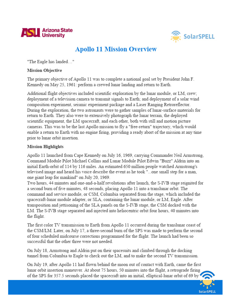 Apollo 11 Mission Overview | PDF | Apollo Lunar Module | Apollo 11